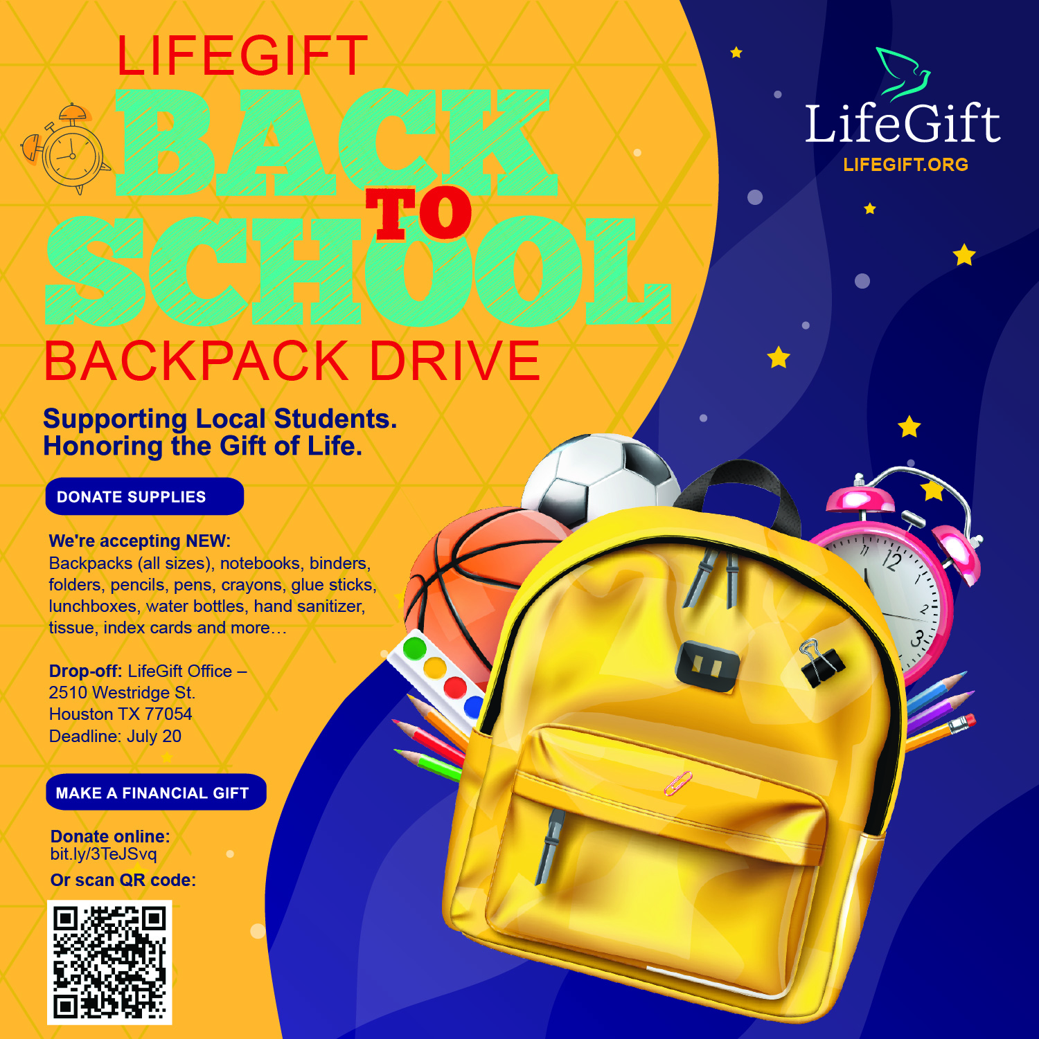 LifeGift Launches Backpack Drive to Support Local Students – LifeGift